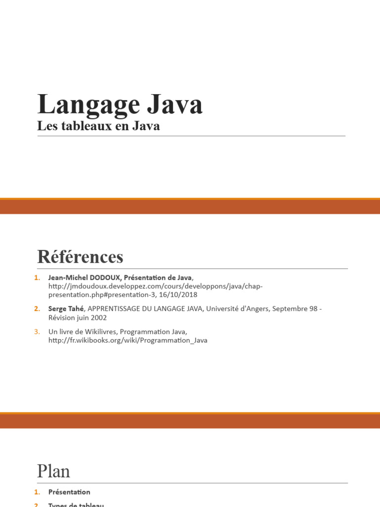 05 Les tableaux en Java | PDF | Java (Langage de programmation) | Programmation informatique