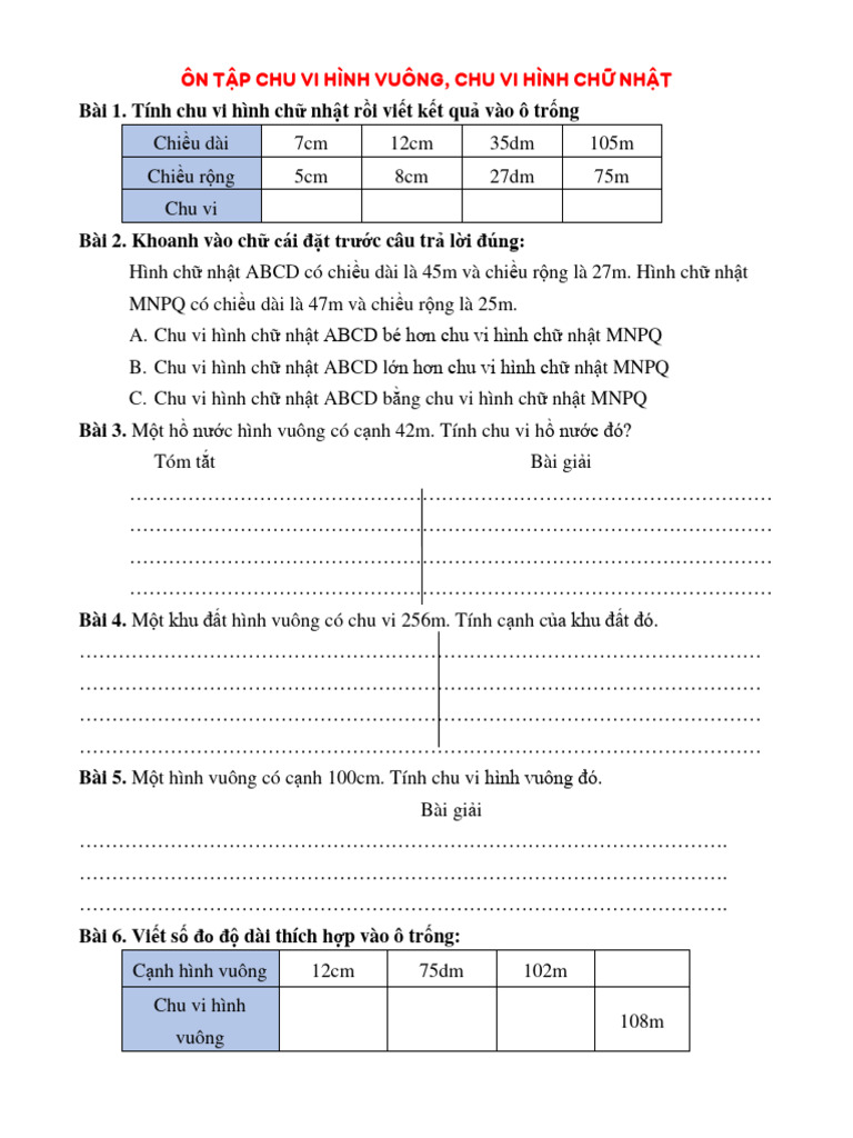 TOÁN 3 - Chu VI HCN, HV | PDF