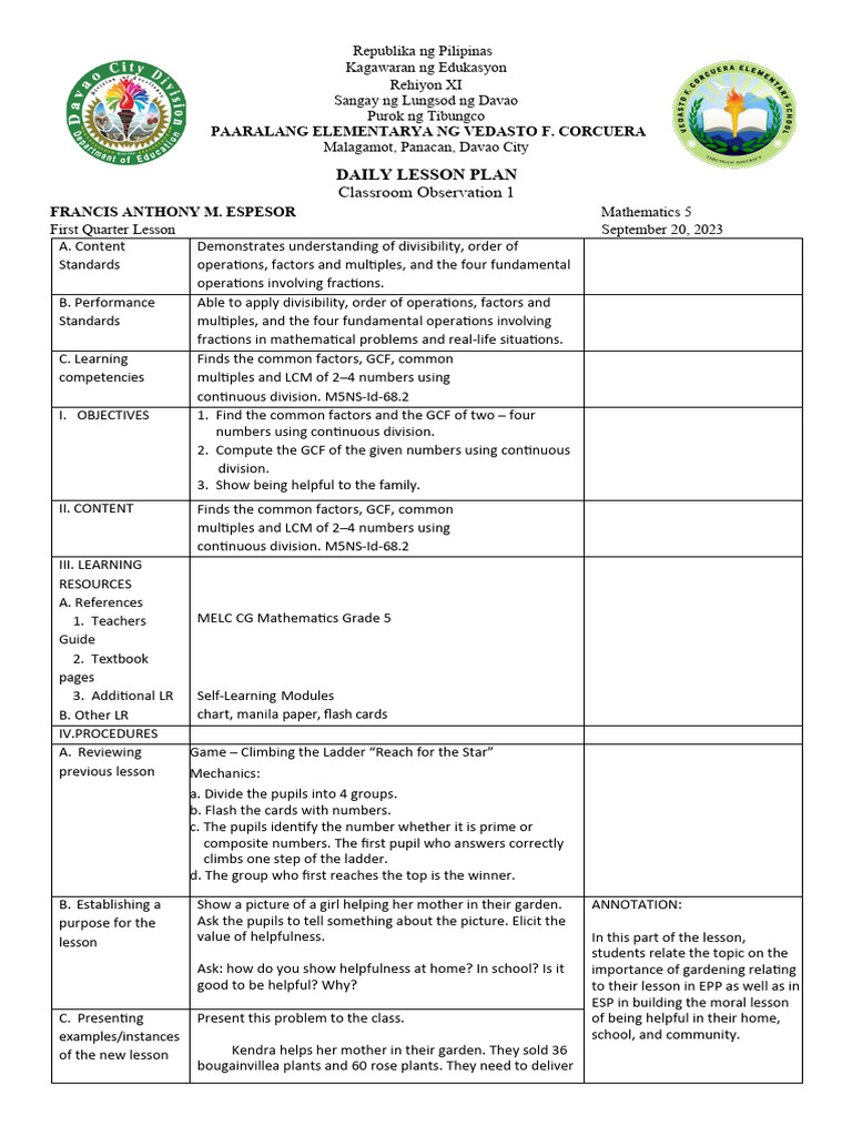 1st CO - Mathematics 5 LP | PDF | Behavior Modification | Cognition