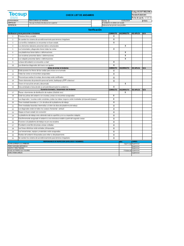 Checklist - Andemios DGH | PDF | Andamio