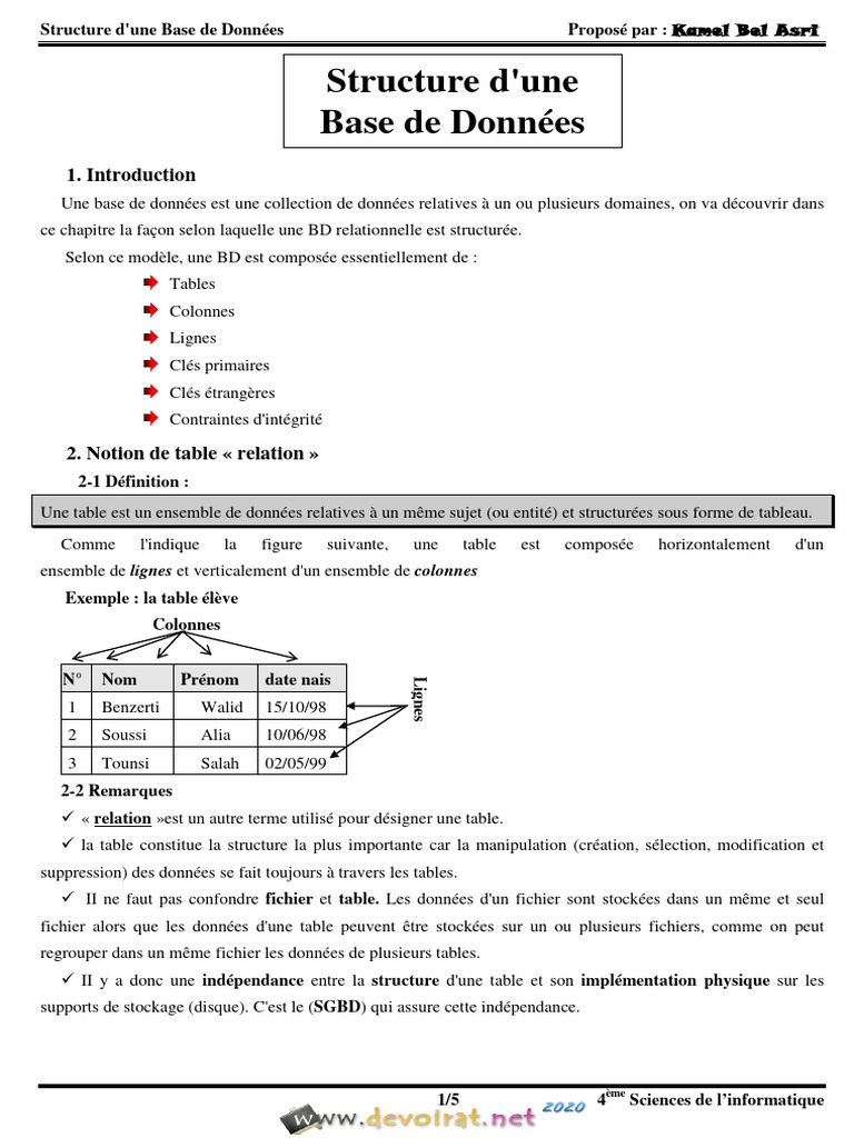 Structure d'une Base de Données | PDF | Bases de données | Fichier ...