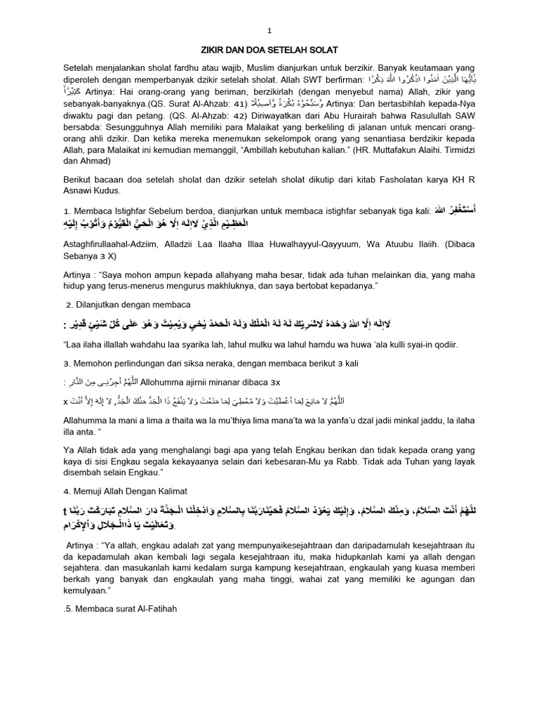 Bacaan Zikir dan Doa Setelah Sholat | PDF