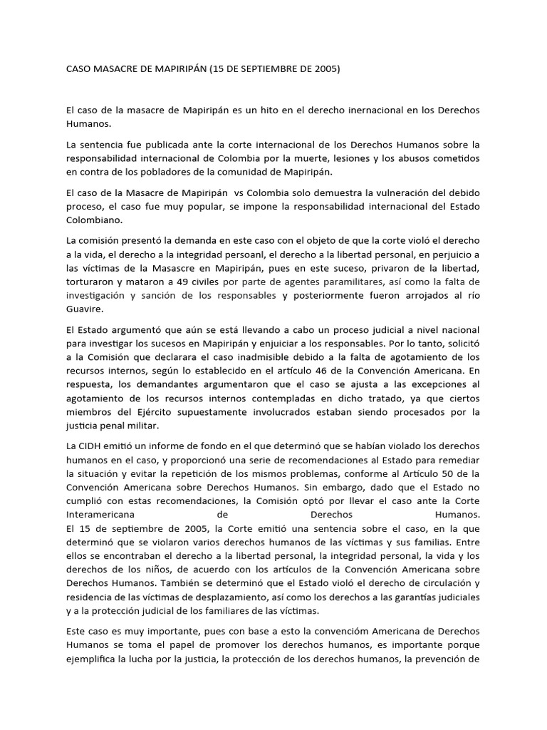 Masacre de Mapiripán: Derechos Humanos y Justicia | PDF | Convenio ...
