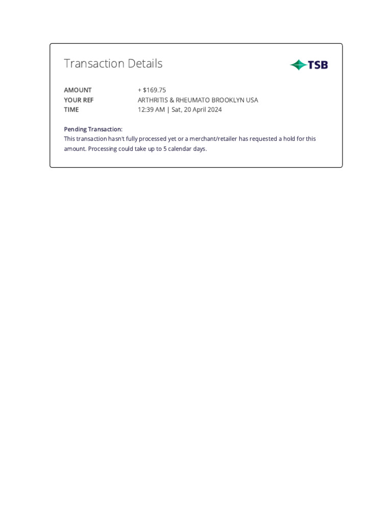Pending Transaction: $169.75 Details | PDF