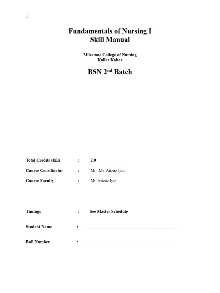FON-I Skill Manual - BSN 2nd Batch | PDF | Hand Washing | Shampoo