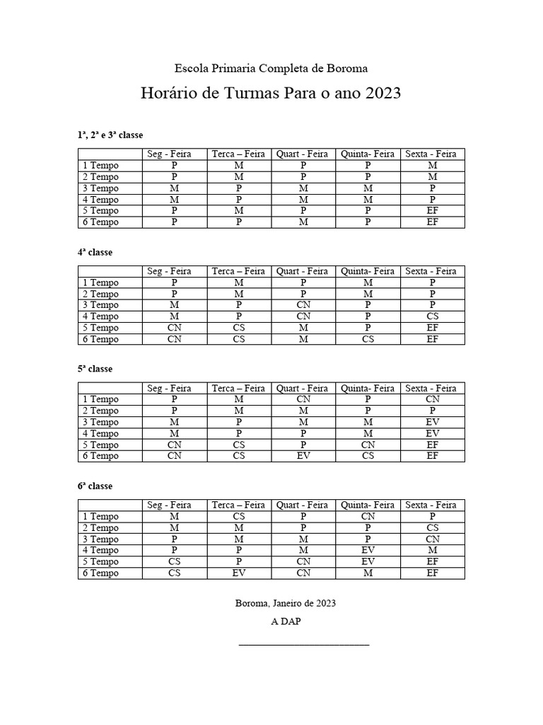 Horario Boroma | PDF