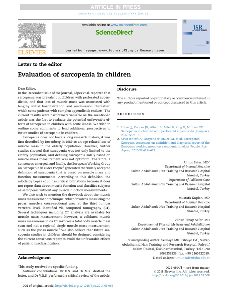 2018 - Evaluation of Sarcopenia in Children | Download Free PDF | Ct ...