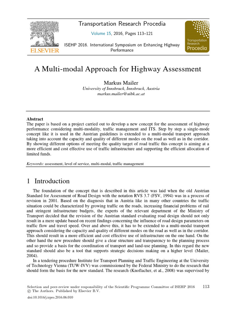 Multi-Modal Highway Performance Assessment | PDF | Road | Transport