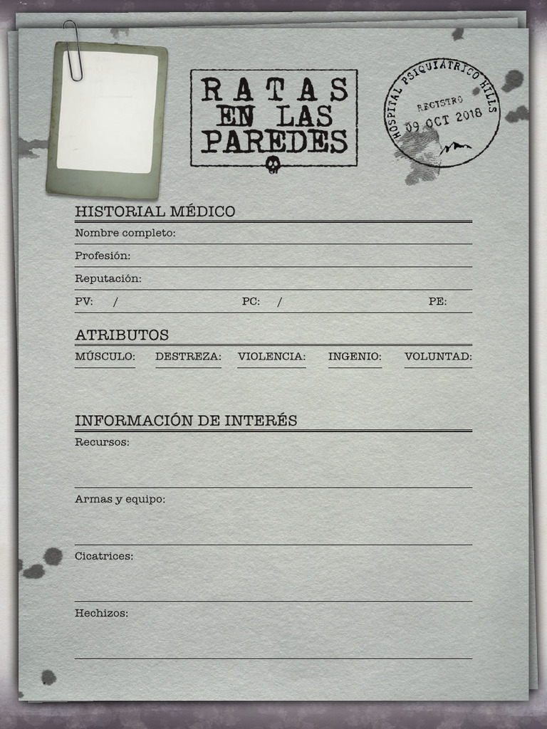 Ratas en Las Paredes THP Edición Revisada Hoja de Personaje OEF | PDF
