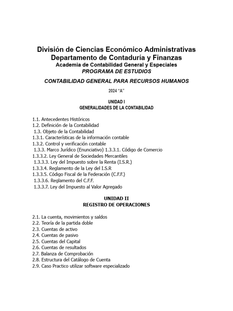 Programa de Contabilidad General 2024 | PDF | Contabilidad | Economía ...