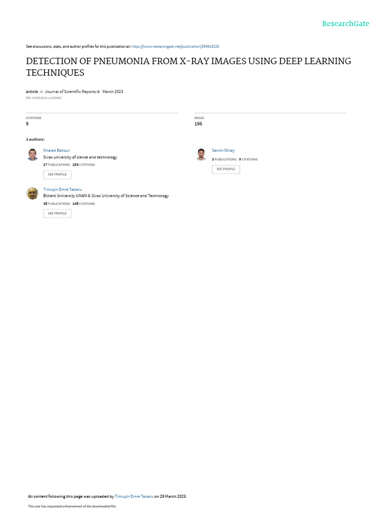 Detection Of Pneumonia From X Ray Images Using Deep Learning Techniques