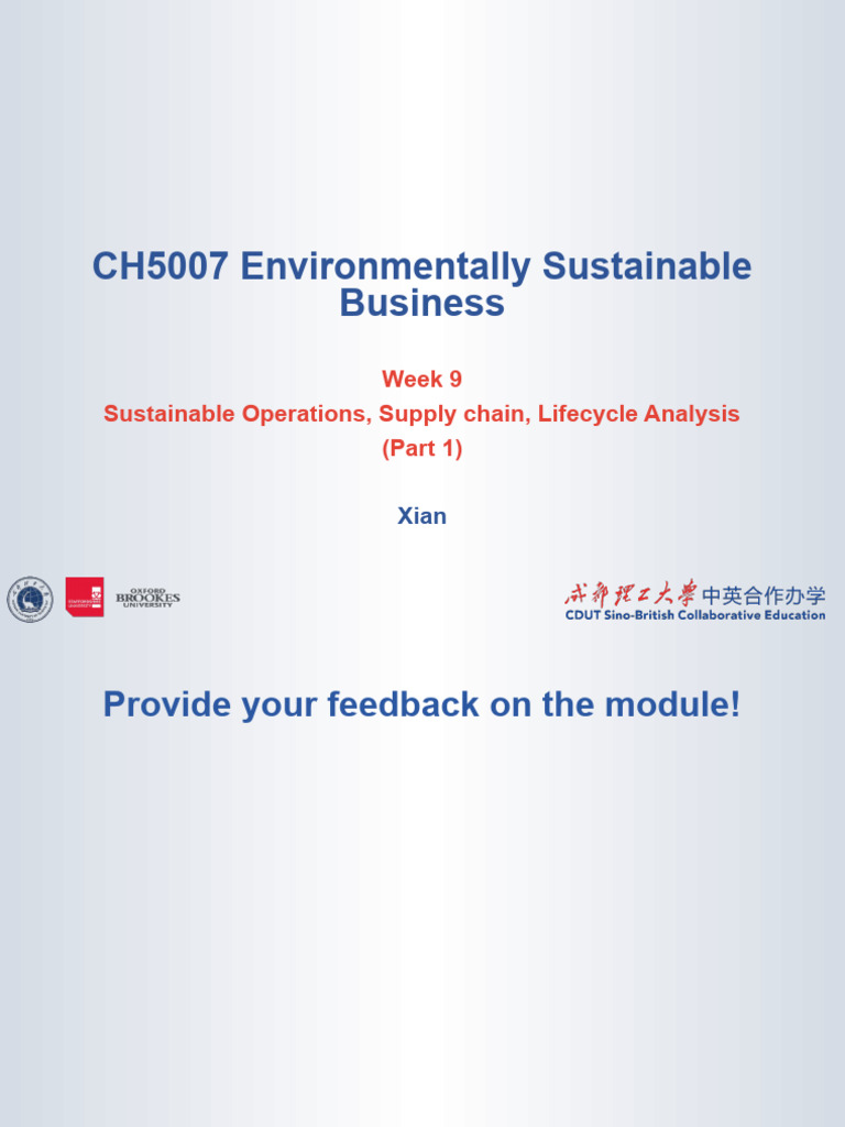 Ch5007 Week 9 Lecture Slides 1 | PDF | Life Cycle Assessment | Supply Chain Management
