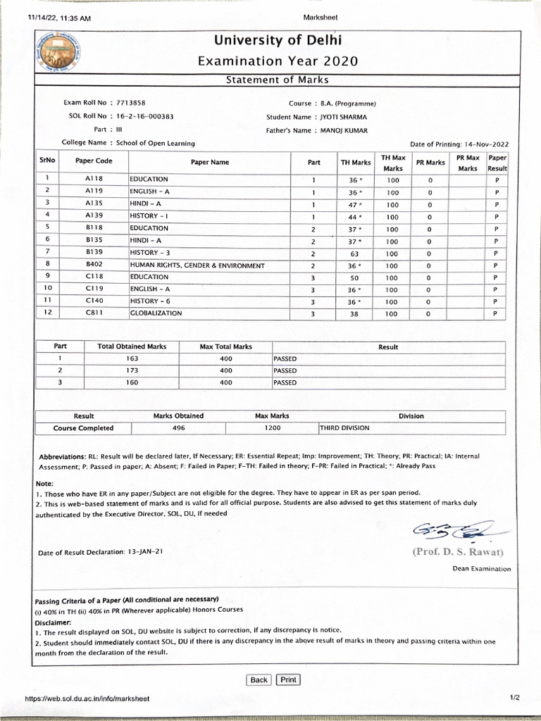 College Mark Sheet Two | PDF