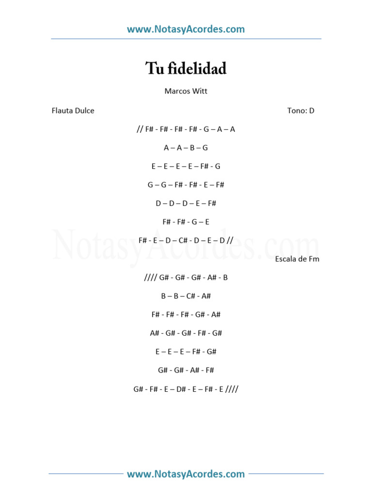 Tu Fidelidad en Flauta Marcos Witt | PDF