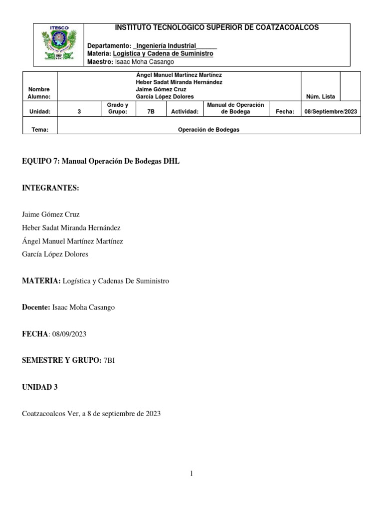 Manual DHL, EQUIPO 7 | PDF | Logística | Almacén