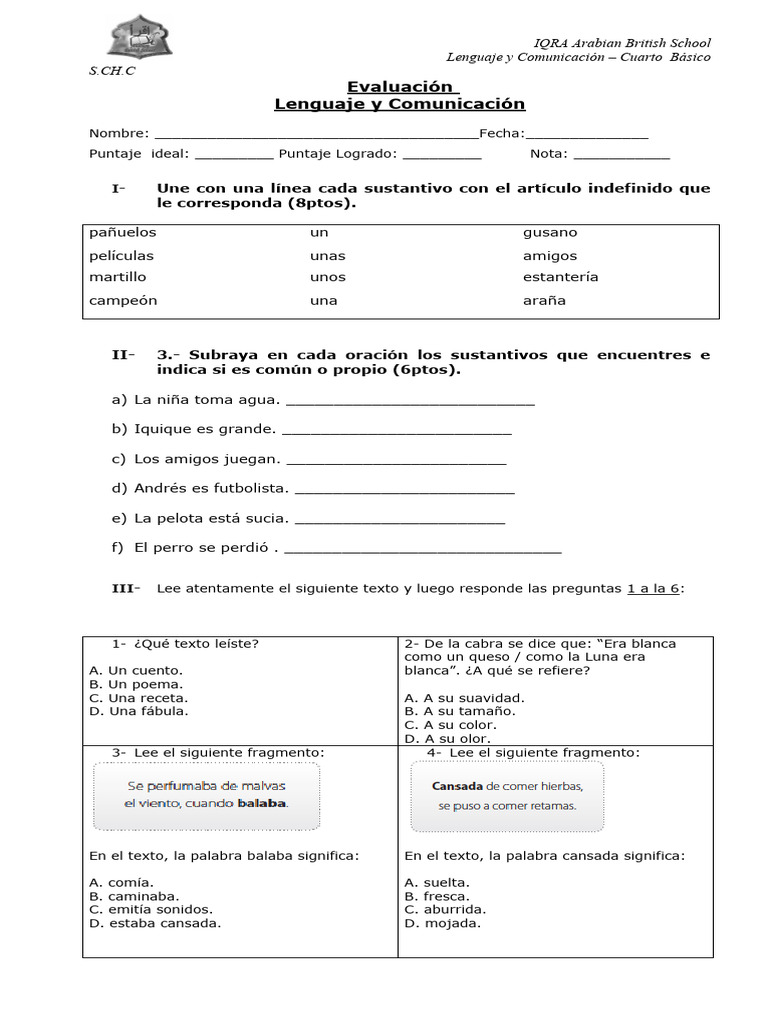 PRUEBA DE REPASO LENG 4 | PDF