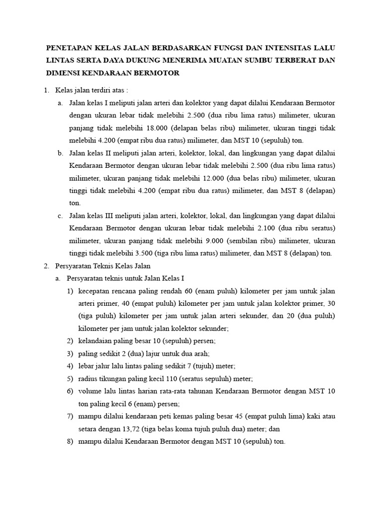 Penetapan Kelas Jalan Berdasarkan Fungsi | PDF