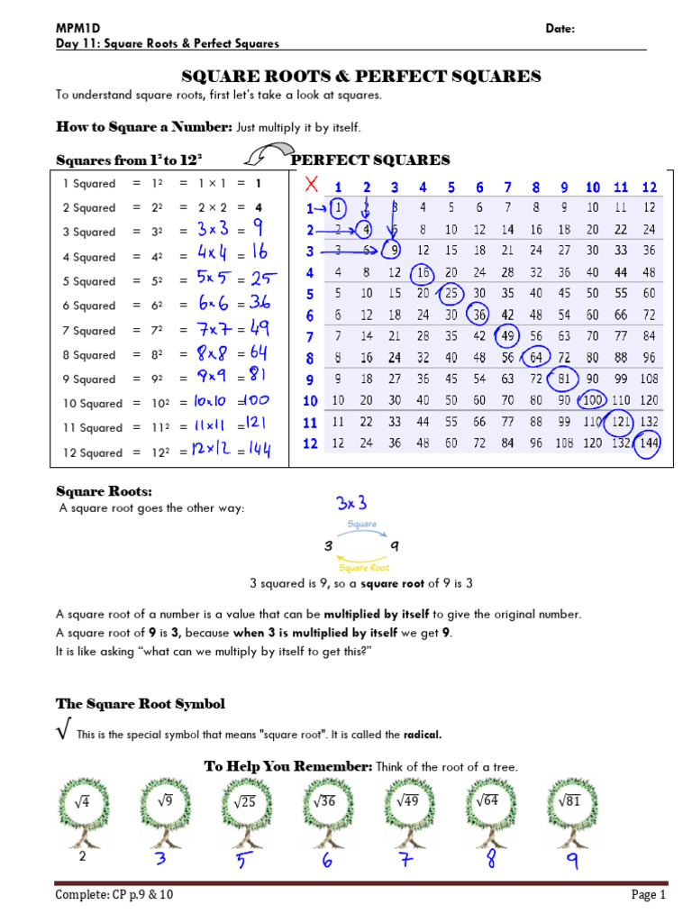 Square Roots & Perfect Squares Guide | PDF