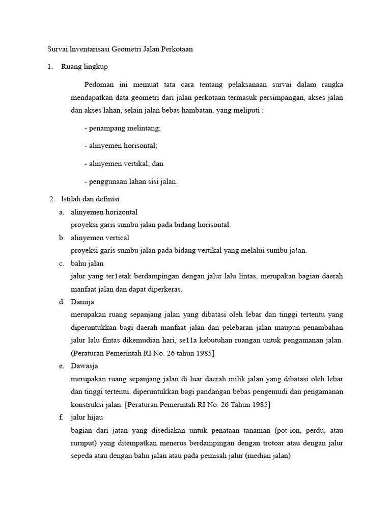 Metodelogi Inventarisasi Geometri Jalan Perkotaan KKJ 2024 | PDF ...