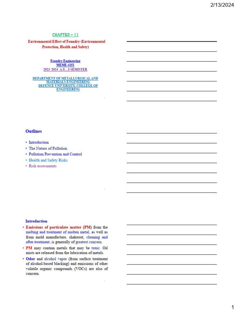 Chapter 10 Enviromental Protection, Health and Safety 2003 PPT | PDF | Foundry | Exhaust Gas