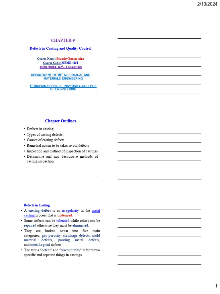 Chapter 9 (Defects in Casting and Quality Control) | PDF | Mechanical ...