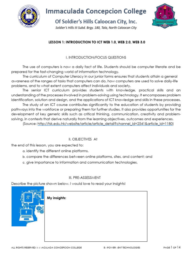 Emtech Week 1 4 Lesson | PDF | World Wide Web | Internet & Web