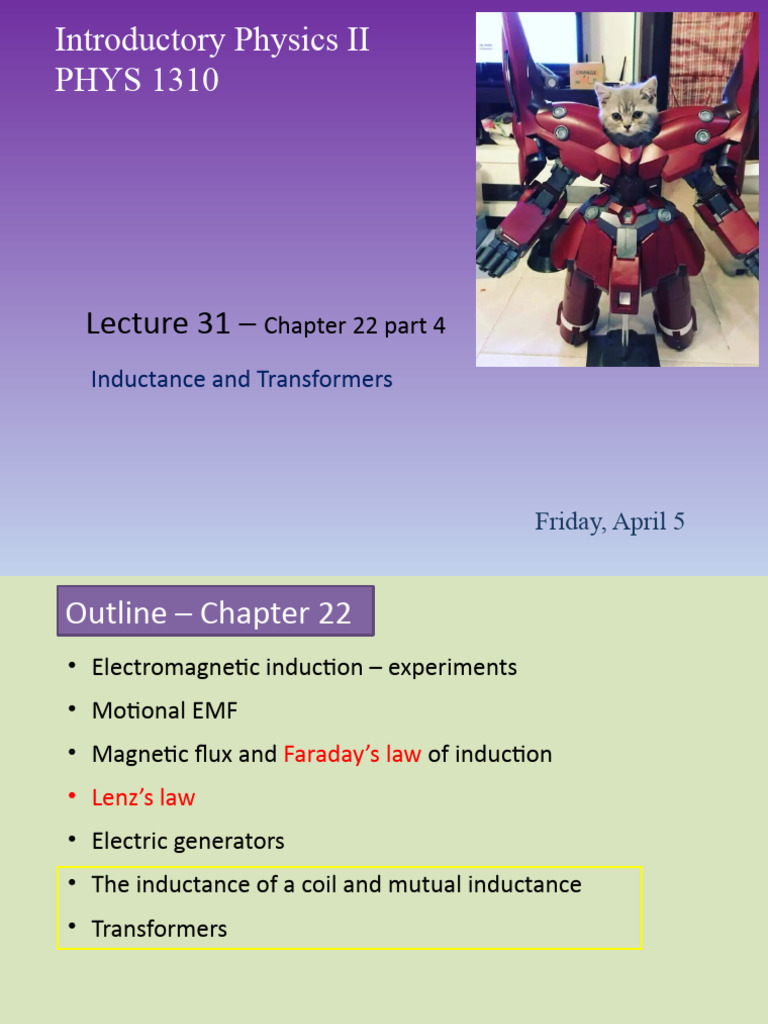 Lecture 31 - Chapter 22 Part 4 | PDF | Electromagnetic Induction | Inductor
