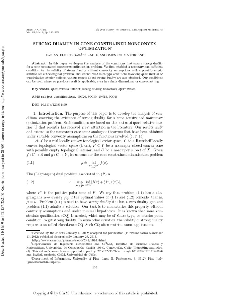 Strong Duality in Cone Constrained Nonconvex Optimization | PDF | Convex Set | Mathematical Concepts