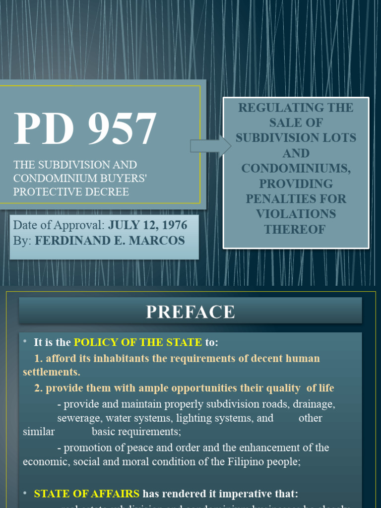 PD 957 | PDF | Mortgage Law | Condominium