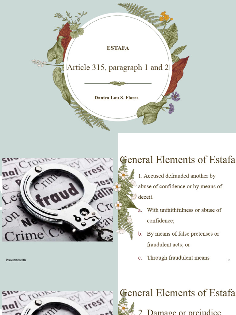 Elements of Estafa Under Article 315 | PDF | Fraud | Theft