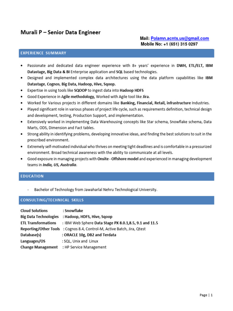 Murali Datastage Developer 8+years | PDF | Ibm Db2 | Databases