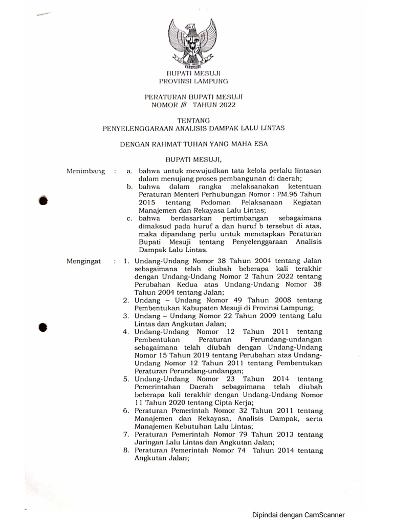 Peraturan Bupati Mesuji 18 Tahun 2022 | PDF