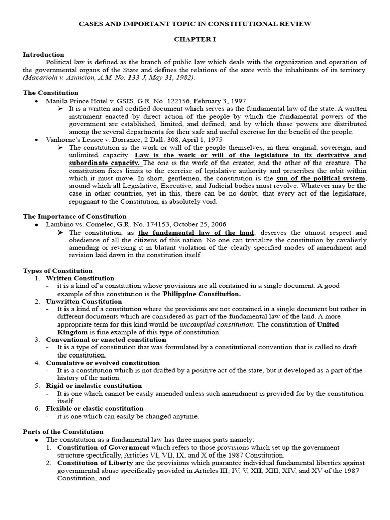 Cases and Important Topic in Constitutional Review | PDF | Territorial ...