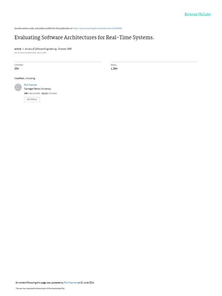 Evaluating Software Architectures For Real Time Pdf Process