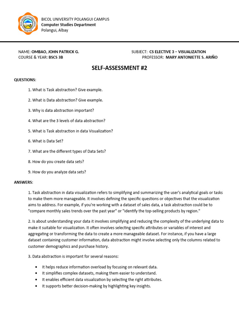 Ombao Self Assessment#2 | PDF | Data Analysis | Data