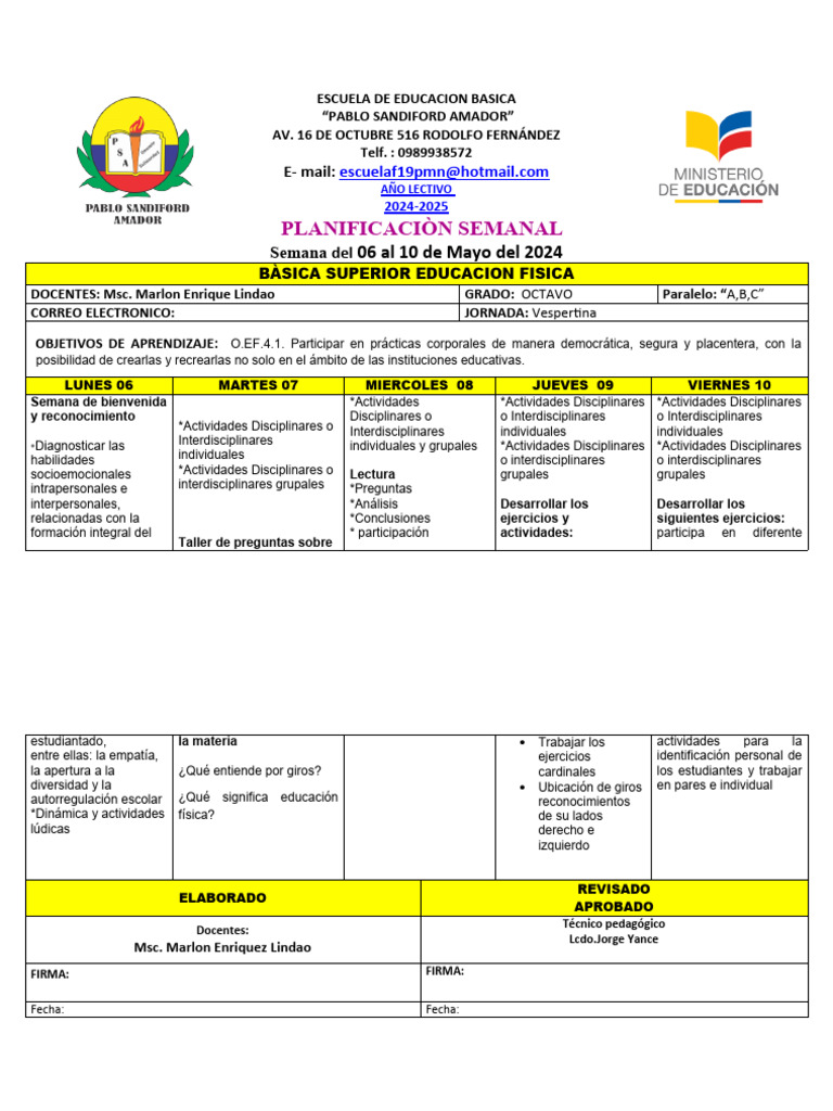Planificacion Eeff | PDF | Educación primaria | Modificación de comportamiento