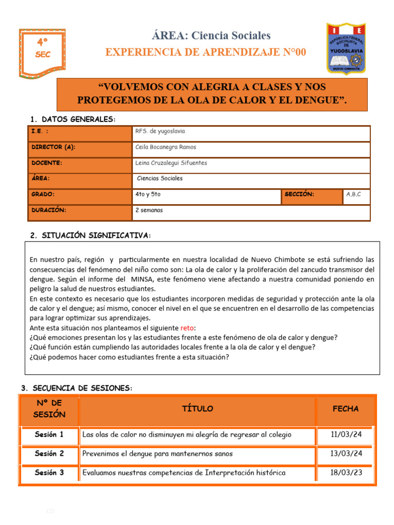Unidad 0_4º Experiencia de Aprendizaje_exp 00_ccss | PDF | Ola de calor | Aprendizaje
