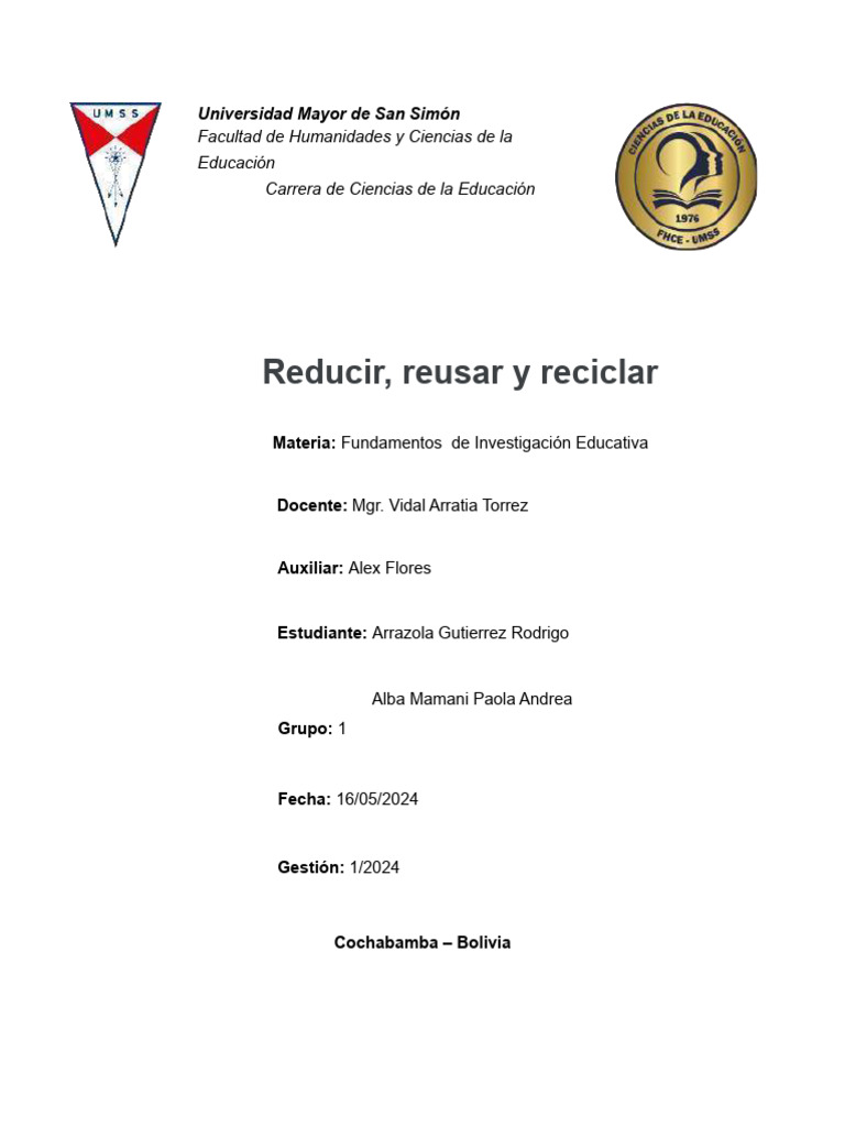 Reducir Reusar y Reciclar | PDF | Residuos | Reciclaje