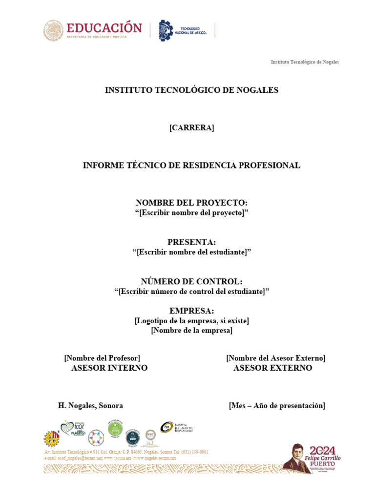 08 Estructura Del Reporte de Residencia Profesional (Informe Final) 2024 | PDF