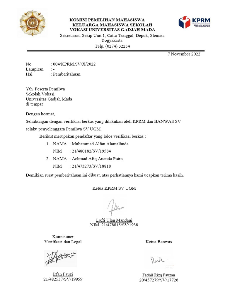 Surat Pengumuman Lolos Berkas | PDF Surat Pengumuman Lolos Berkas | PDF