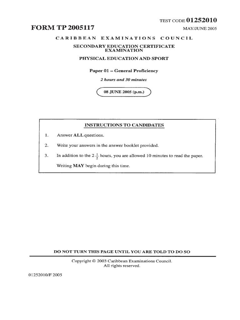 Csec Pe - Sport June 2005 p1 | PDF | Physical Fitness | Physical Education