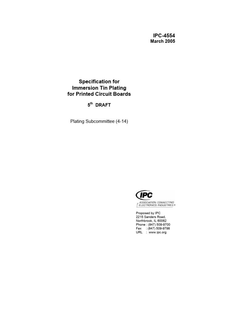 IPC-4554-2005 浸没镀锡印刷电路板规范 | PDF | Printed Circuit Board | Materials Science