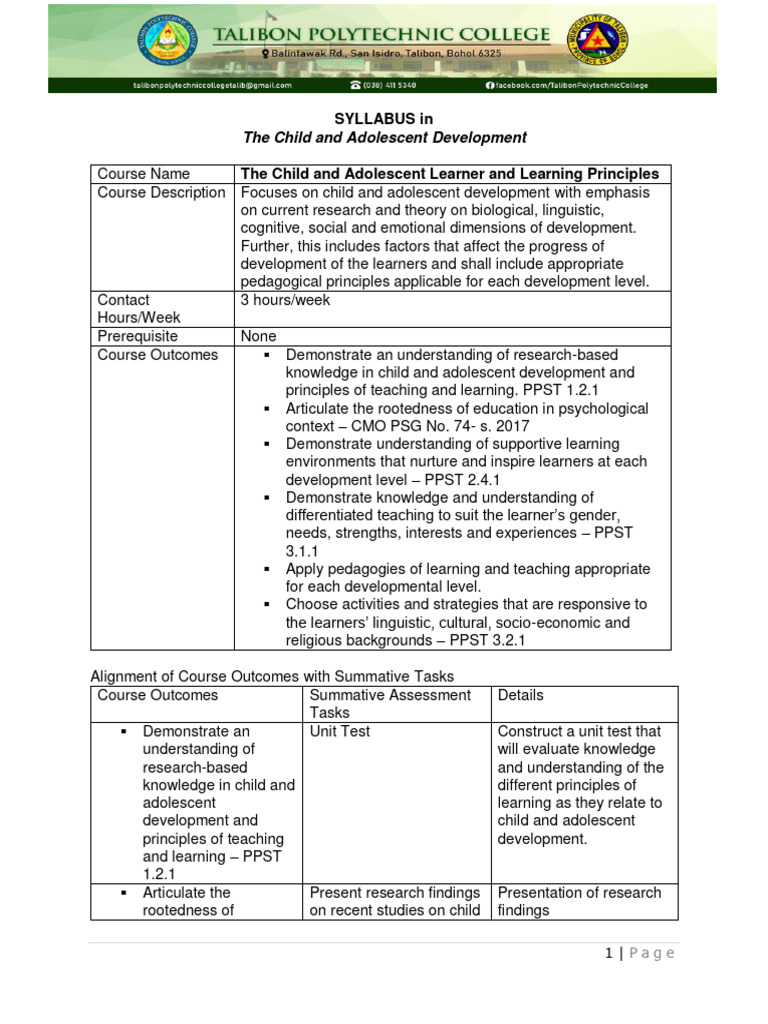 EDUC 1 - Child and Adolescent Development Course Guide and Module | PDF | Learning | Pedagogy