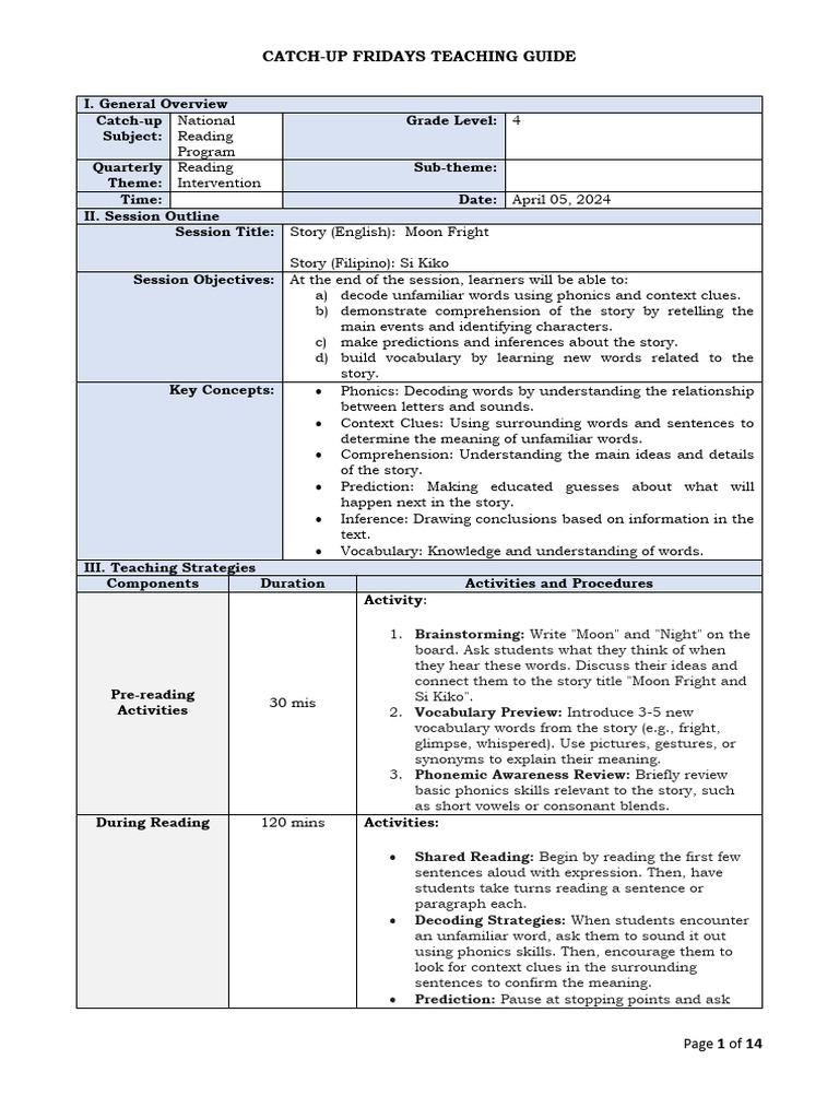 Teaching-Guide-Catchup Friday - G4 April 05 | PDF | Phonics | Reading Comprehension