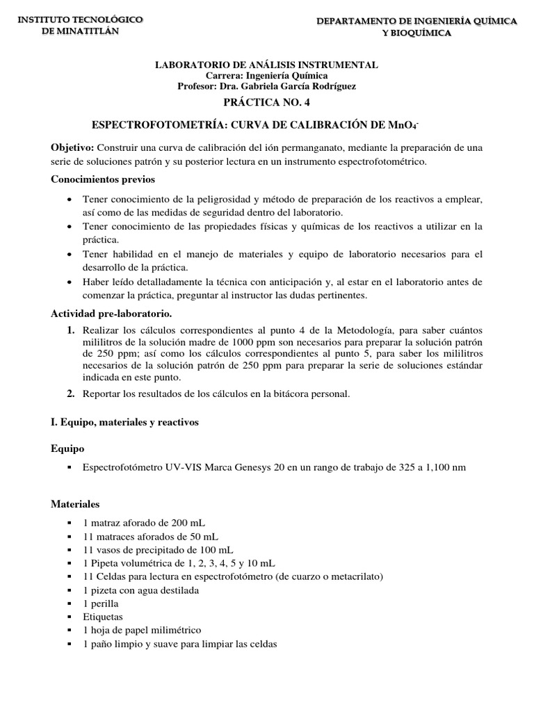 Curva de Calibración de MnO4- en Espectrofotometría | PDF | Tecnología