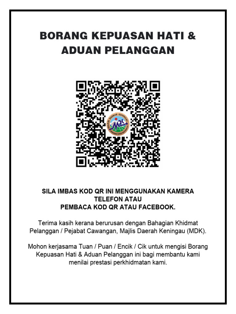 QR Borang Kepuasan Hati & Aduan Pelanggan | PDF