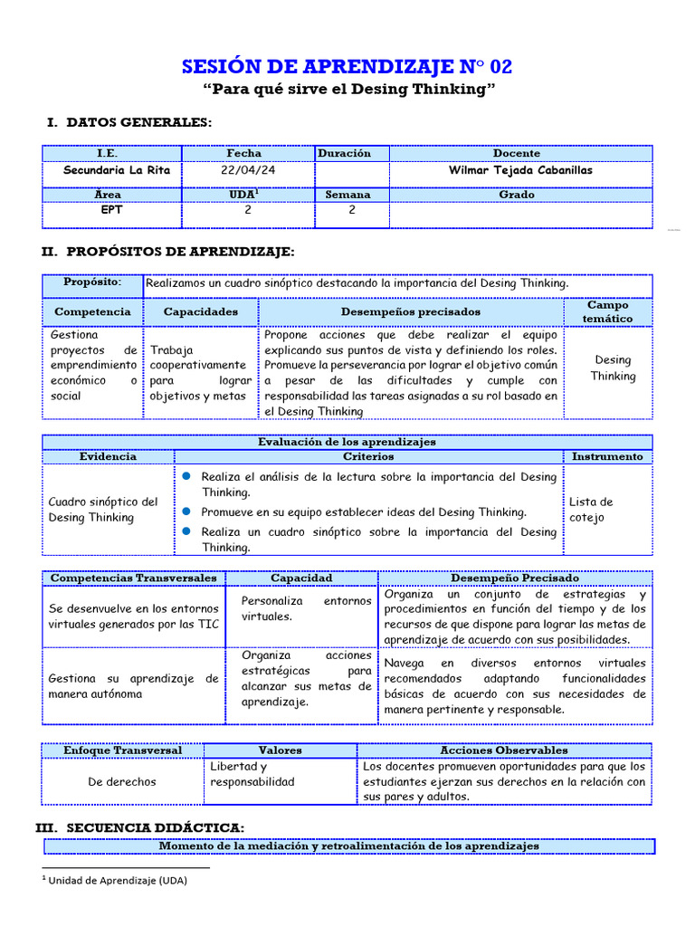 SESIÓN 2 -PARA QUE SIRVE EL DESING THINKING - EPT-1RO-2DO-1 | PDF | El pensamiento de diseño ...