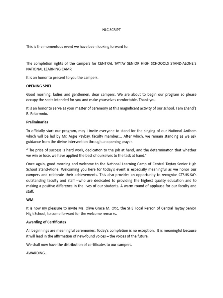 NLC Script | PDF