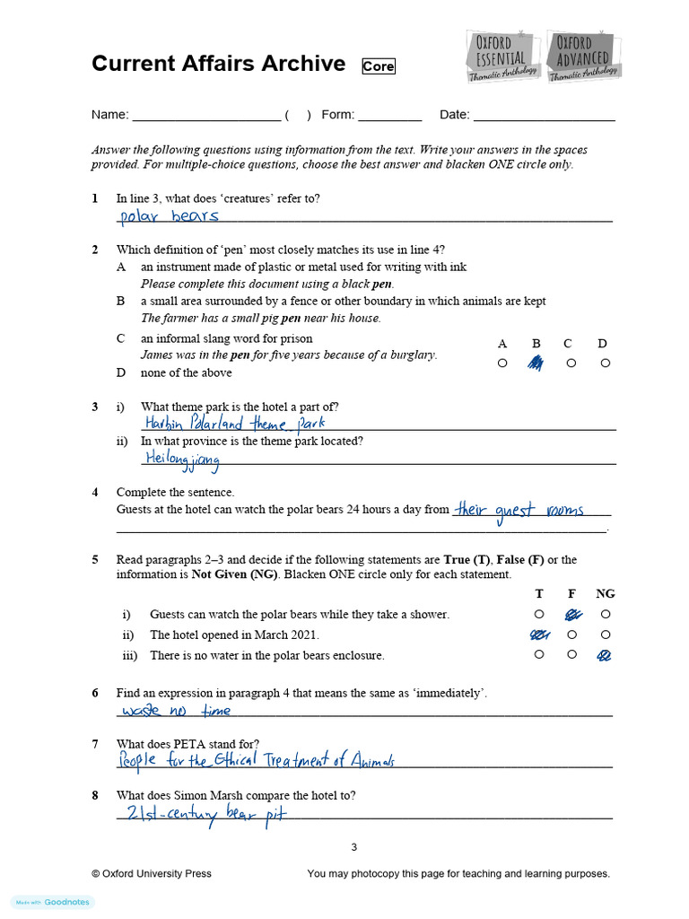 Current Affairs Questions Worksheet | PDF