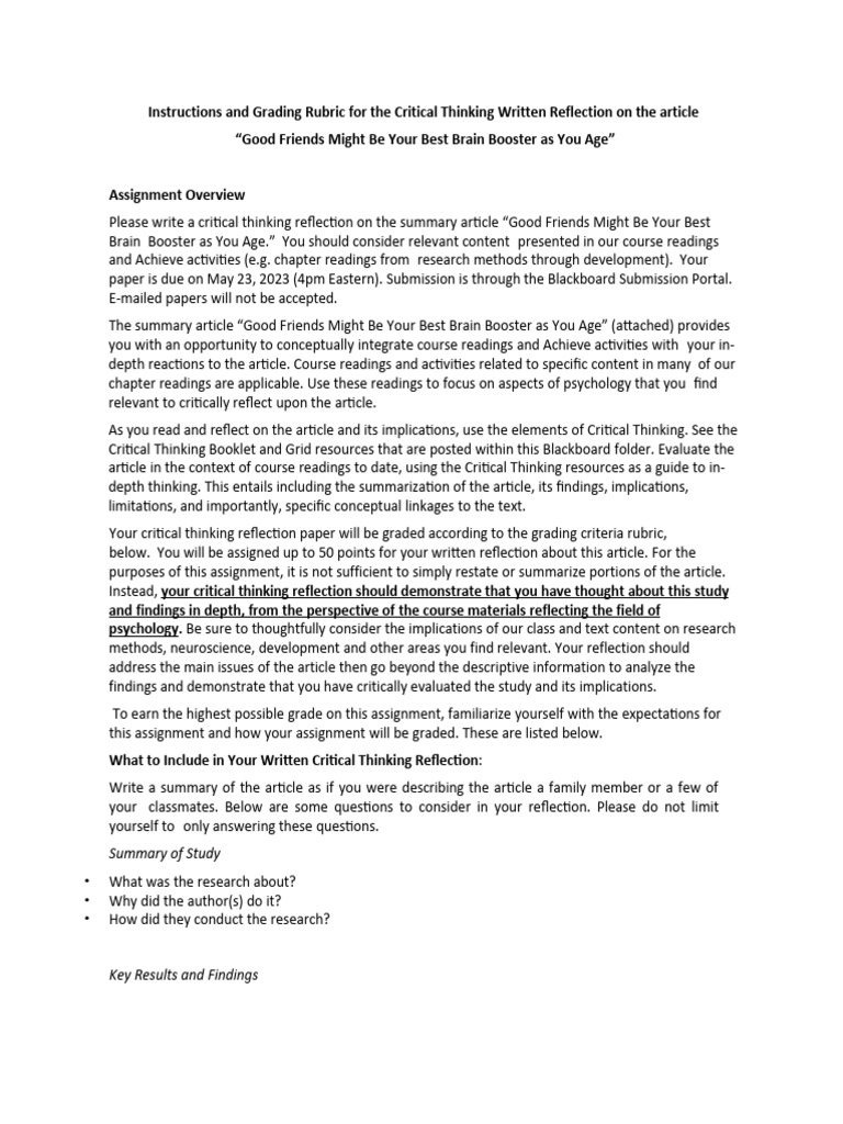 Critical Thinking Reflection Instructions | PDF | Critical Thinking ...
